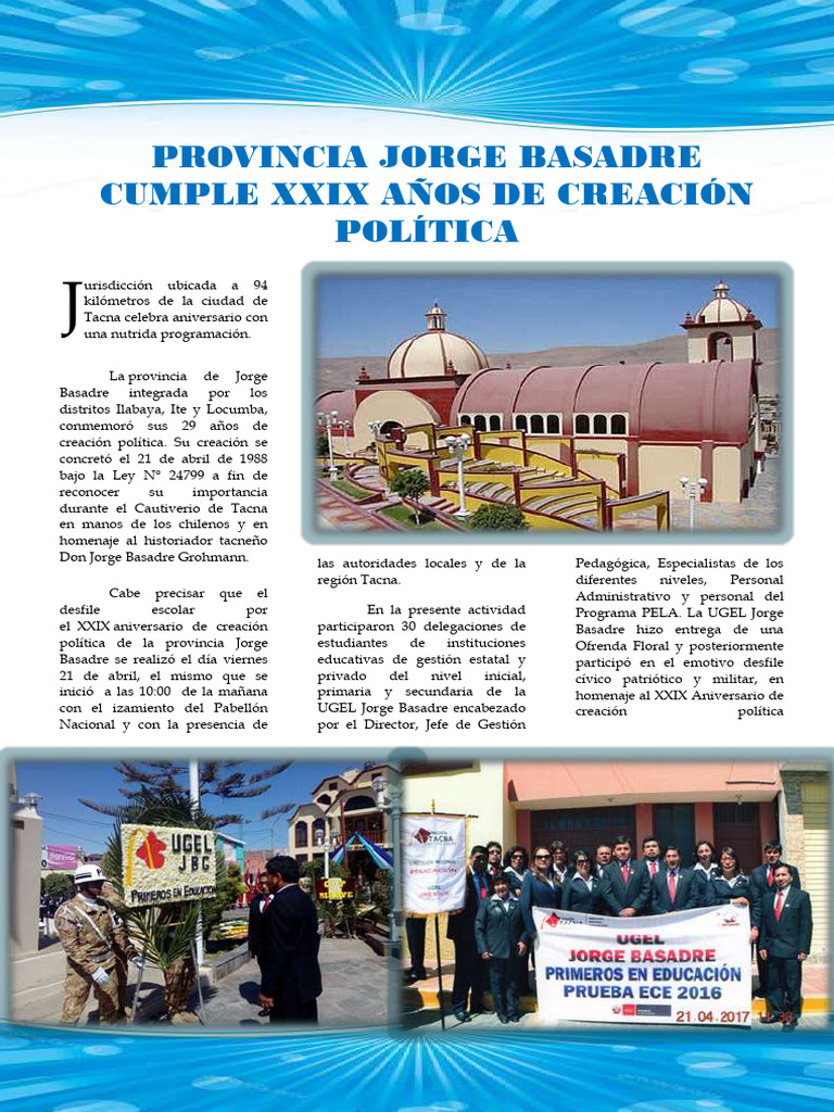 Provincia Jorge Basadre Cumple XXVIV Años de Creación Política | PDF