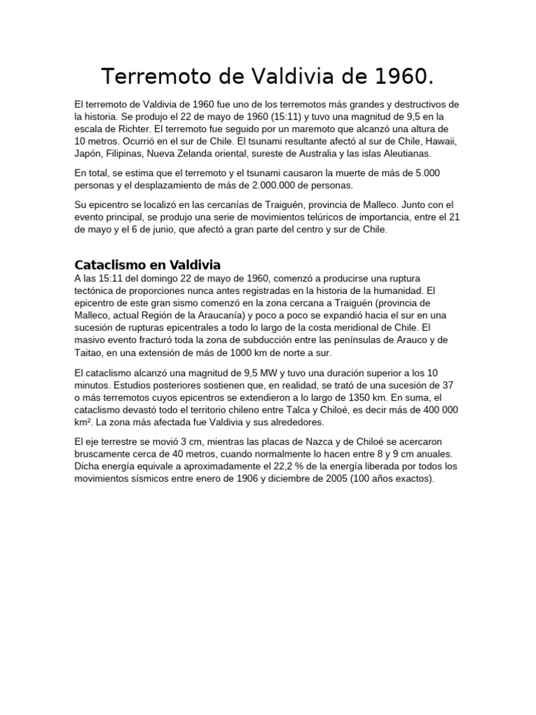 Terremoto de Valdivia de 1960 | PDF | Tsunami | Temblores