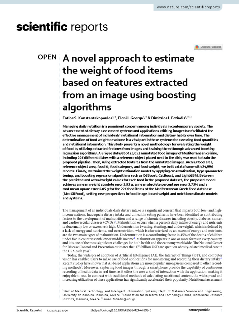 A Novel Approach To Estimate The Weight of Food Items Based On Features ...
