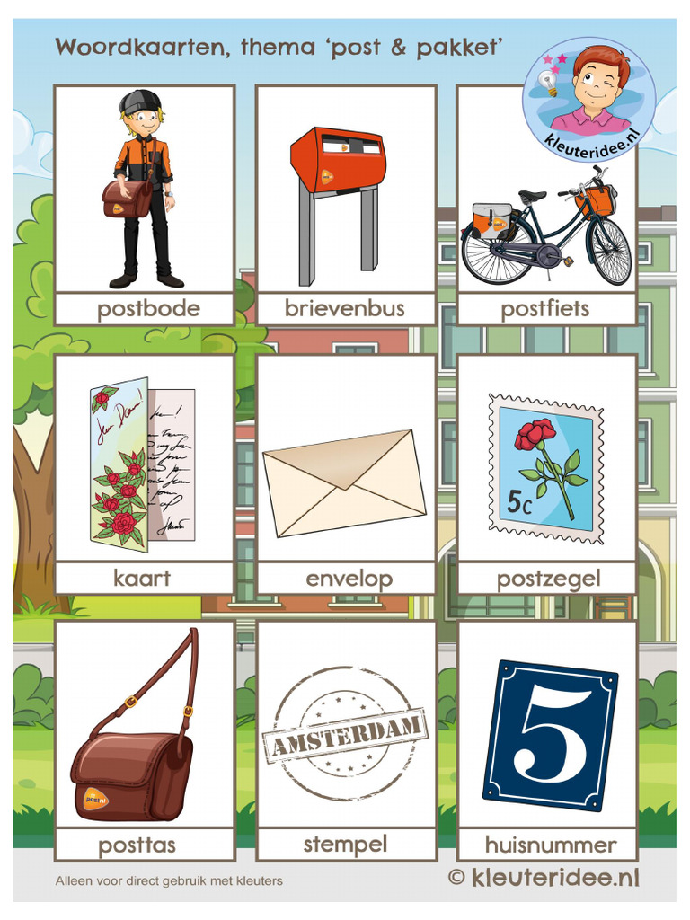 Woordkaarten 1, Thema Post & Pakket, Kleuteridee, Free Printable | PDF