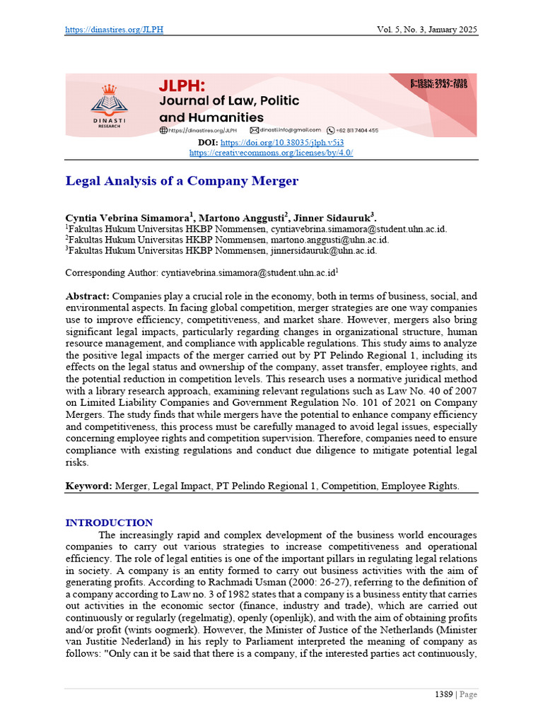 Legal Impacts of Company Mergers | PDF | Mergers And Acquisitions ...