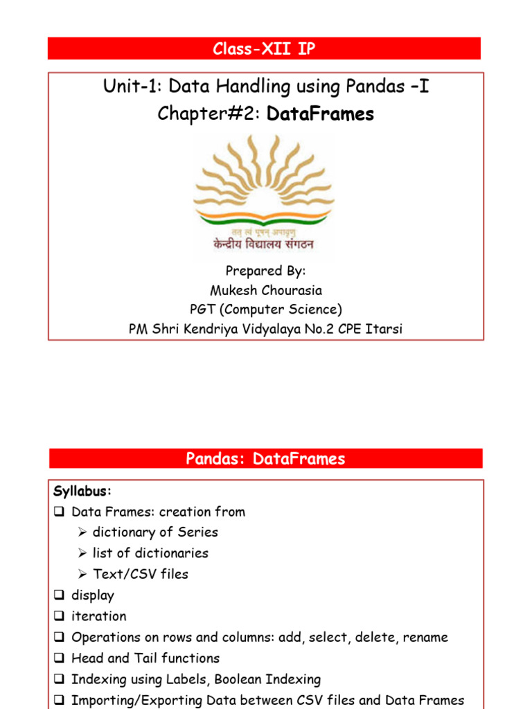 Class Xii Ip Ch-2 Dataframes | PDF | Comma Separated Values | Computer Data