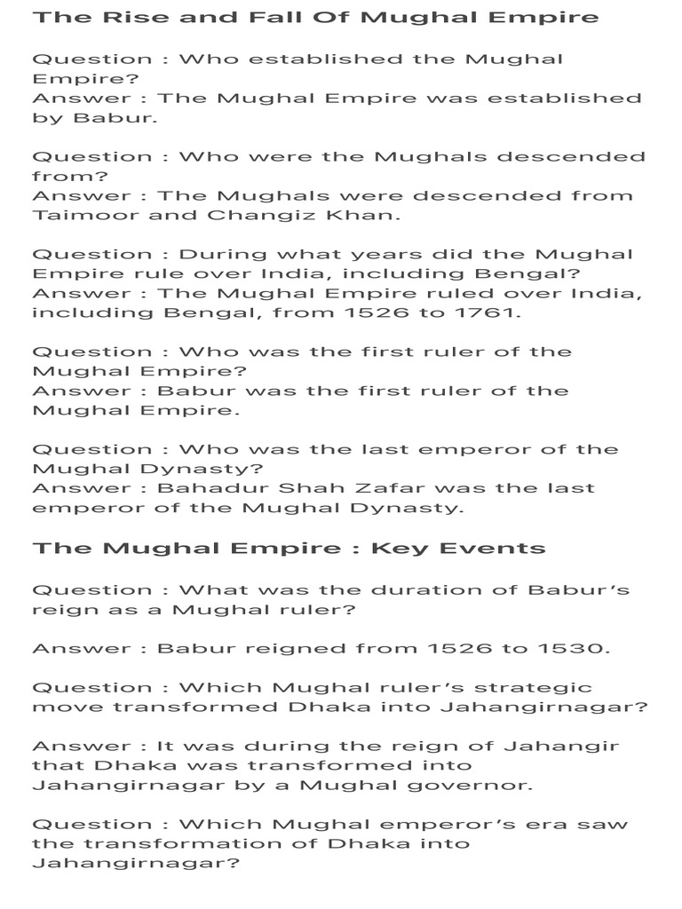 The Rise and Fall of Mughal Empire | PDF | Mughal Empire | Bengal