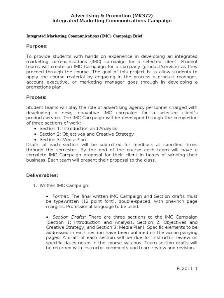 Imc Brief Fl11 | PDF | Target Audience | Mass Media
