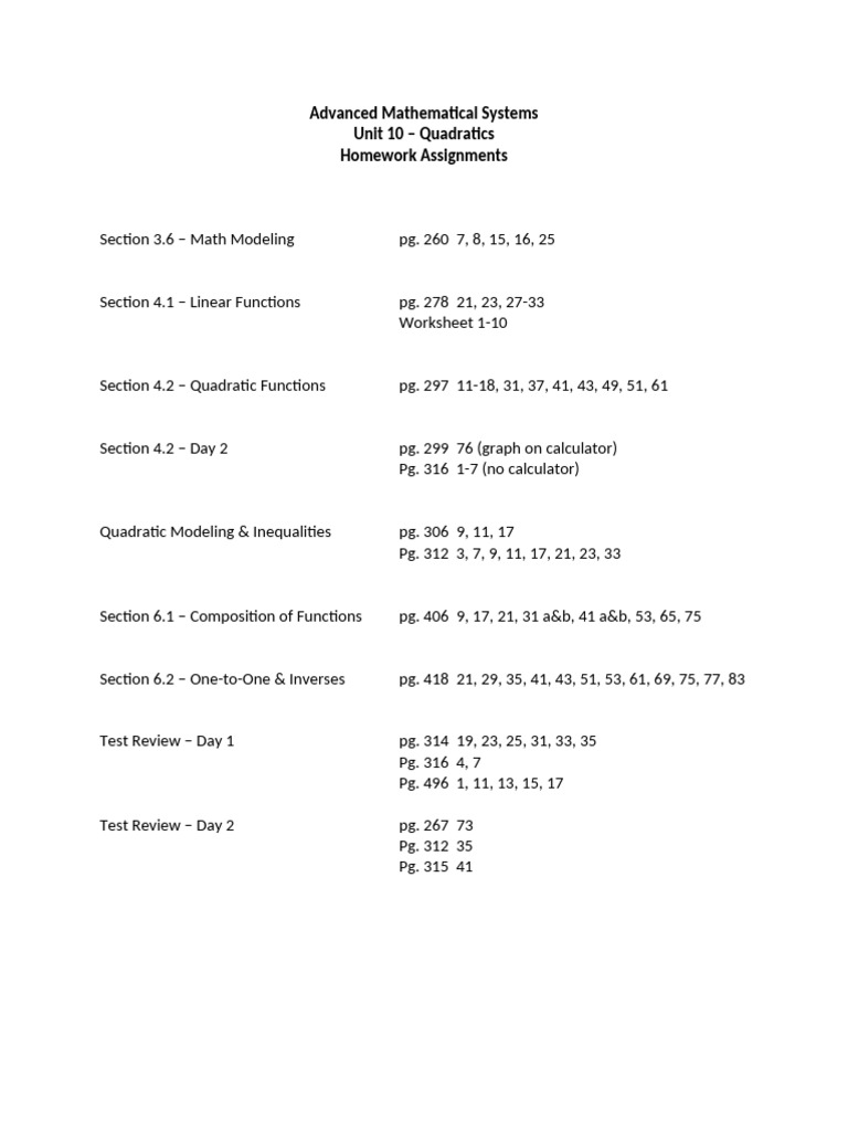 HW Unit 10-Quadratics | PDF