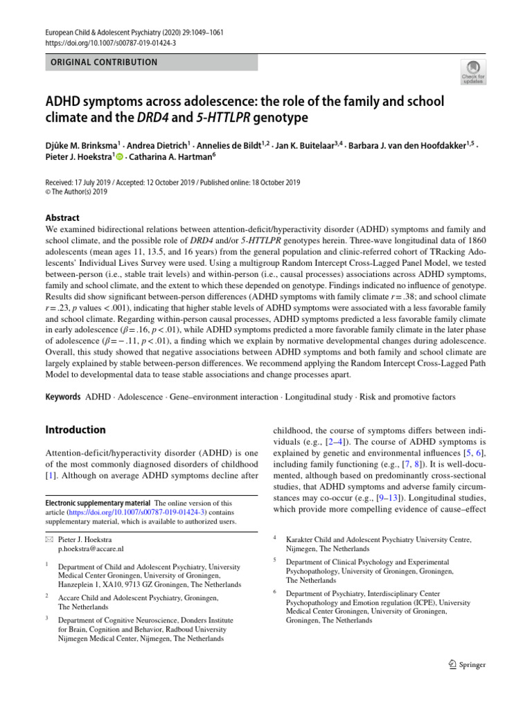 ADHD Symptoms, Family, and School Climate | PDF | Attention Deficit ...