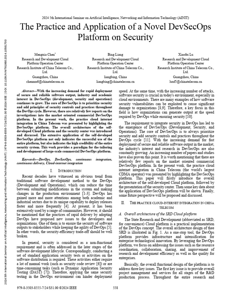 The Practice and Application of A Novel DevSecOps Platform On Security | PDF | Cloud Computing ...