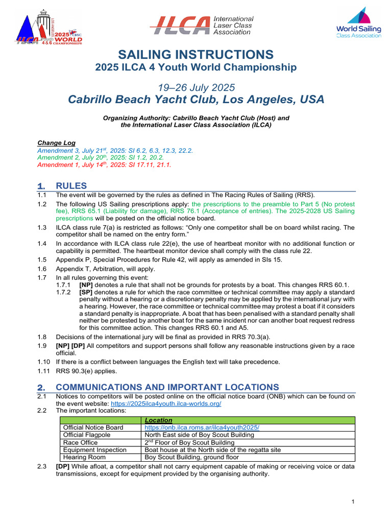 Sailing Instructions With Amendment 3 | PDF