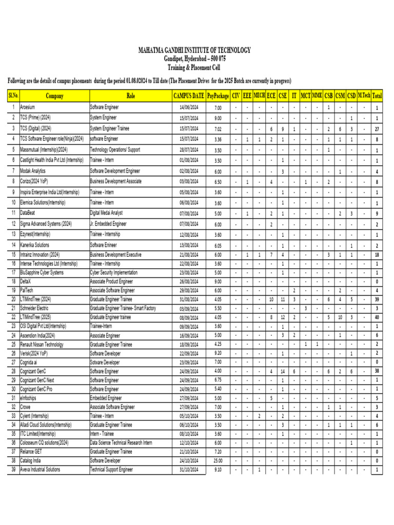 2025 Placement Report27062025 | PDF | Systems Engineering | Software Engineering