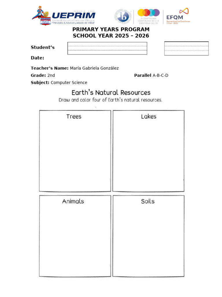 WORKSHEETS - PYP 2nd Natural Resources For Second Grade | PDF