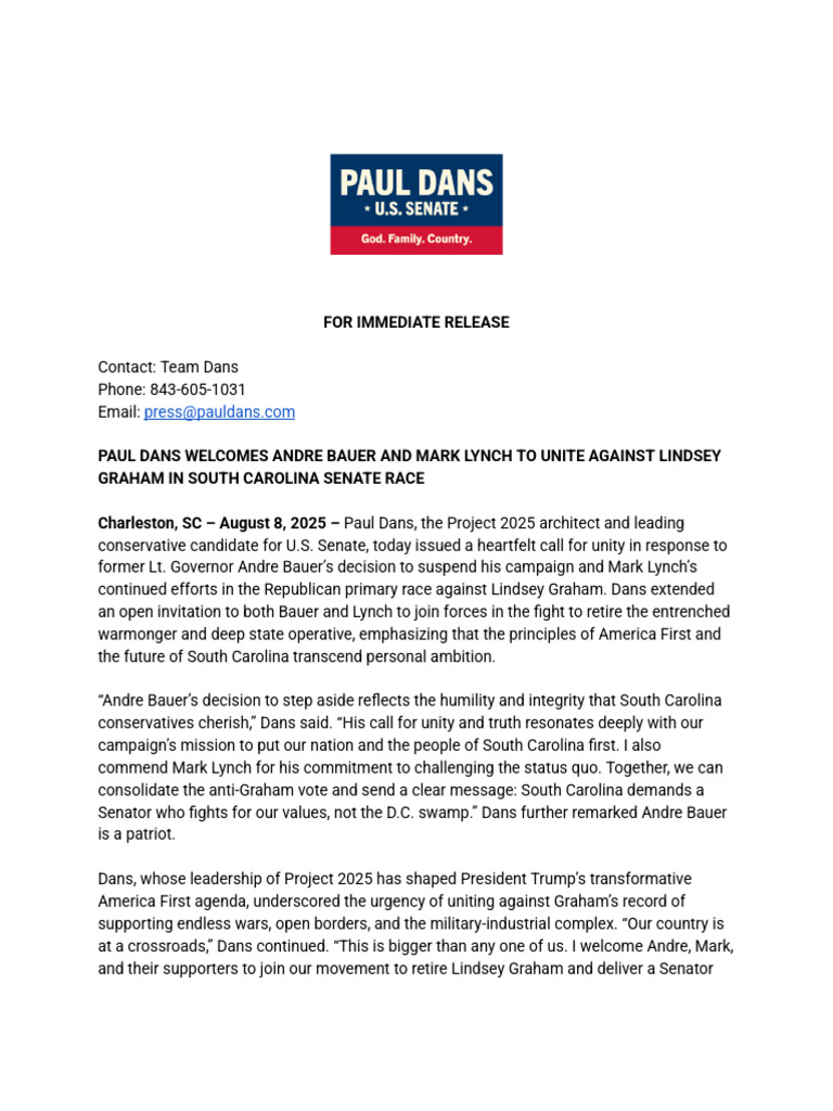 Paul Dans Welcomes Andre Bauer and Mark Lynch To Unite Against Lindsey ...