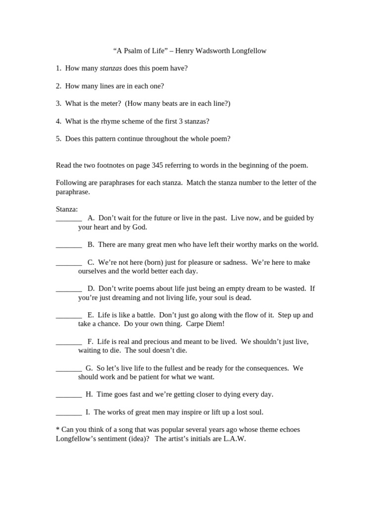 Analysis of Longfellow's "A Psalm of Life" | PDF