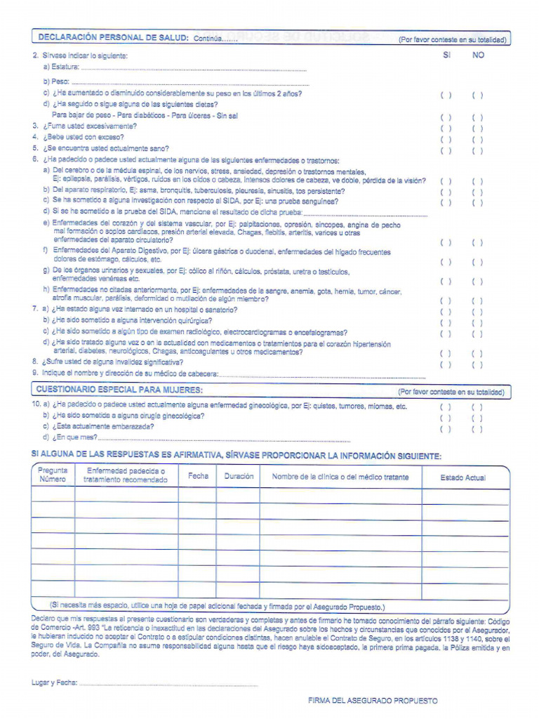 Formulario Vida | PDF