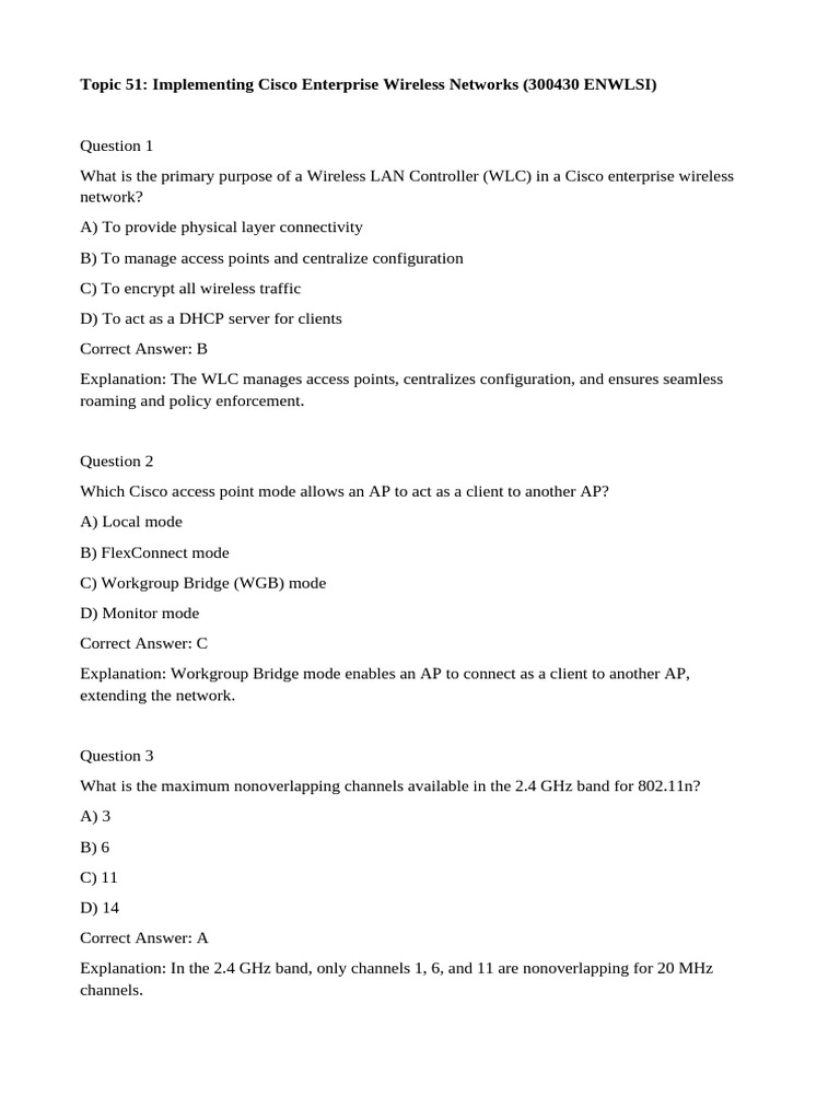 Topic 51: Implementing Cisco Enterprise Wireless Networks (300430 ...