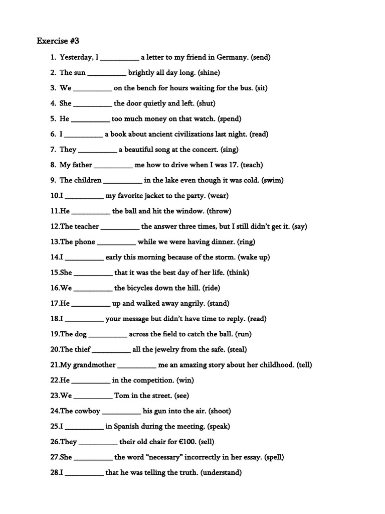 Irregular Verbs Exercise #3 | PDF