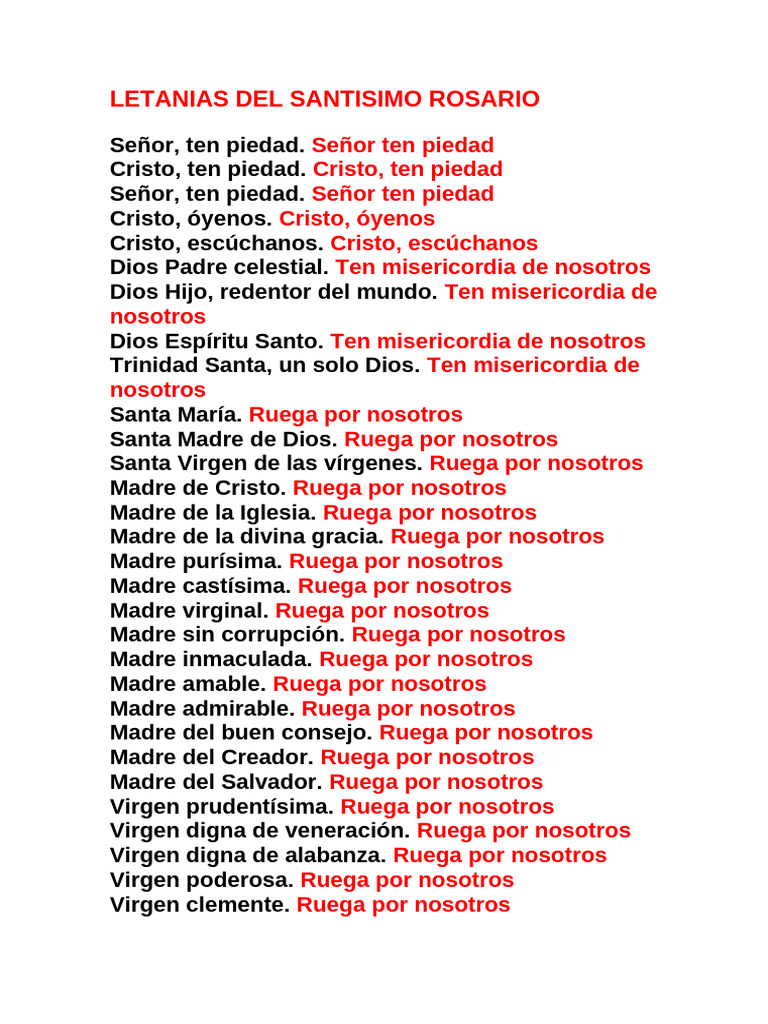 Letanías del Santísimo Rosario | PDF | María, madre de Jesús | Cristo ...
