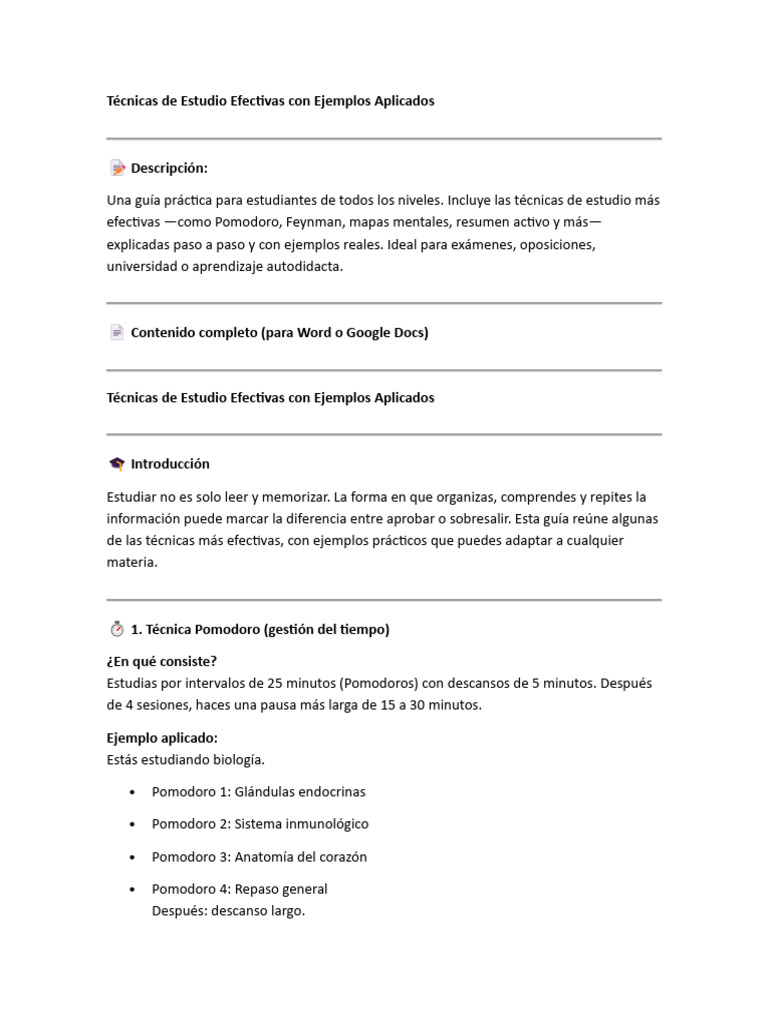 Técnicas de Estudio Efectivas con Ejemplos Aplicados | PDF ...