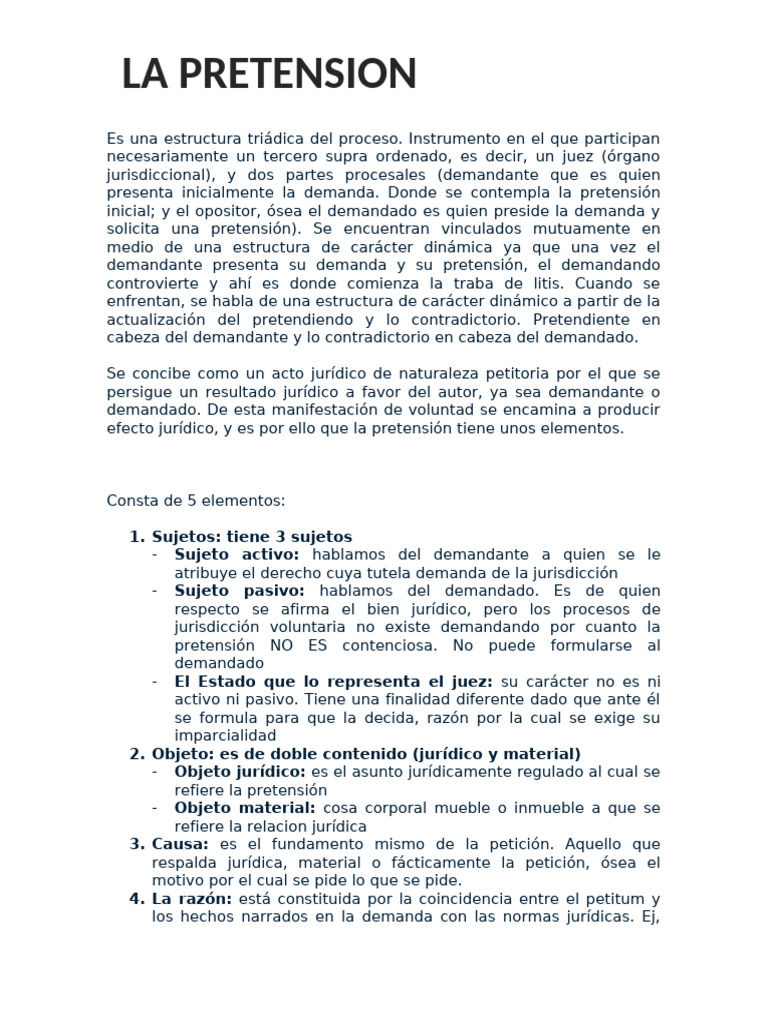 Estructura y Clases de Pretensión Jurídica | PDF | Demanda judicial ...