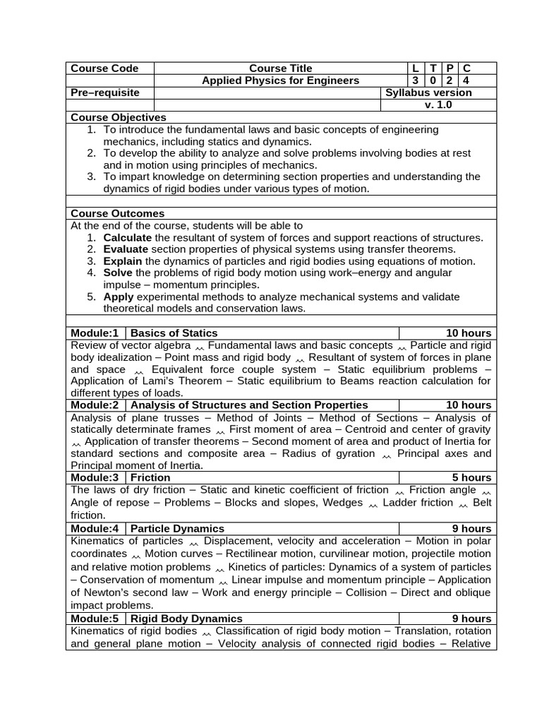 Baphy101 Applied-physics-For-Engineers Eth 1.0 0 Baphy101 | PDF | Force | Kinematics