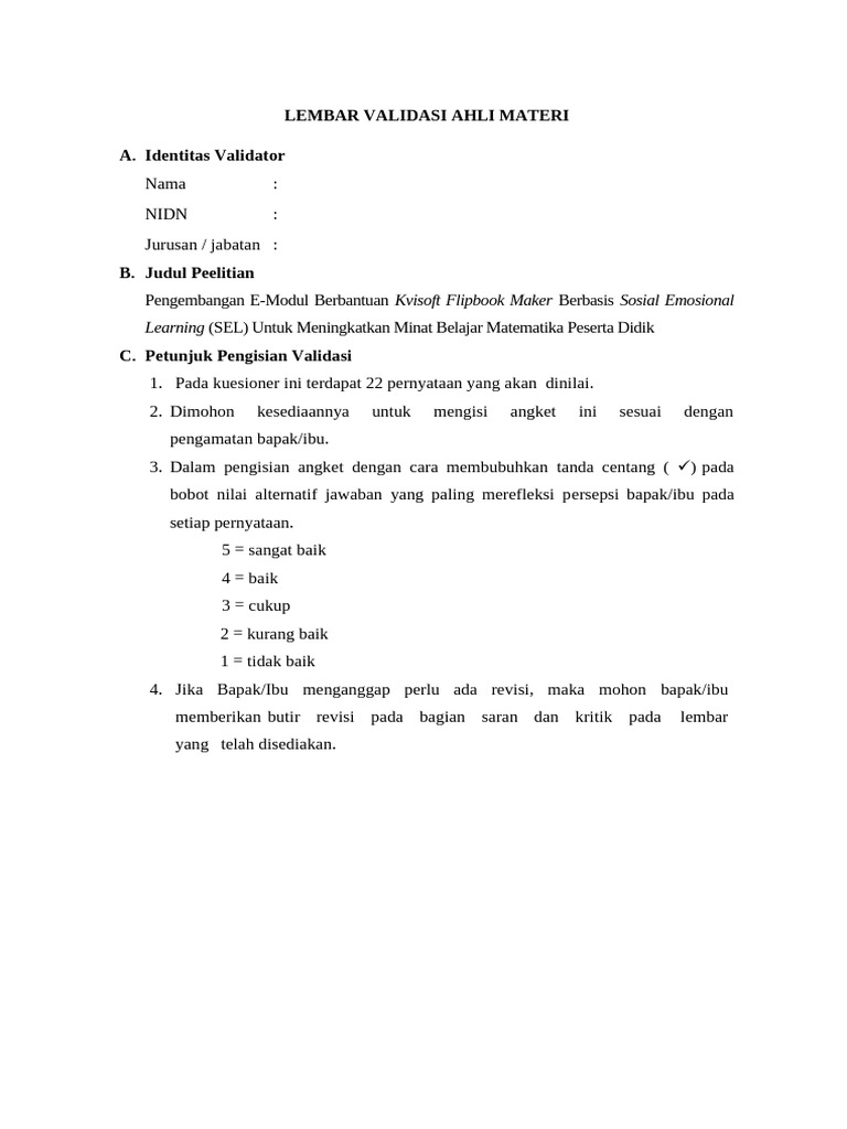 Lembar Validasi Ahli Materi Ayu Nazirahmi (1) | PDF