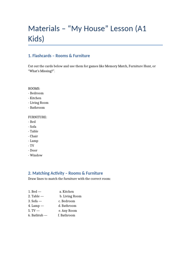 My House Lesson Materials | PDF