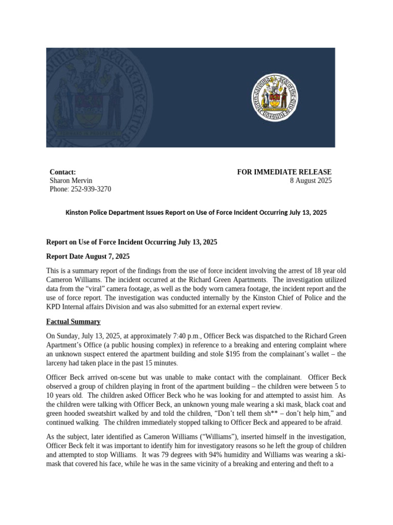 Kinston Police Use of Force Report 2025 | PDF | Use Of Force | Handcuffs