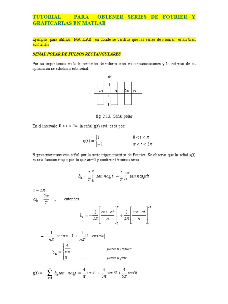 Tutorial Serie de Fourier Con Matlab | PDF | Pi | Integral