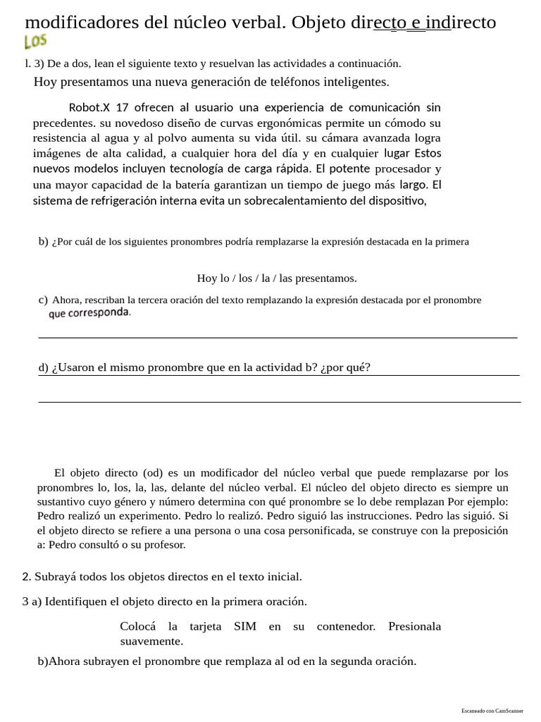 Lengua. Objeto Directo e Indirecto | PDF | Verbo | Objeto (gramática)