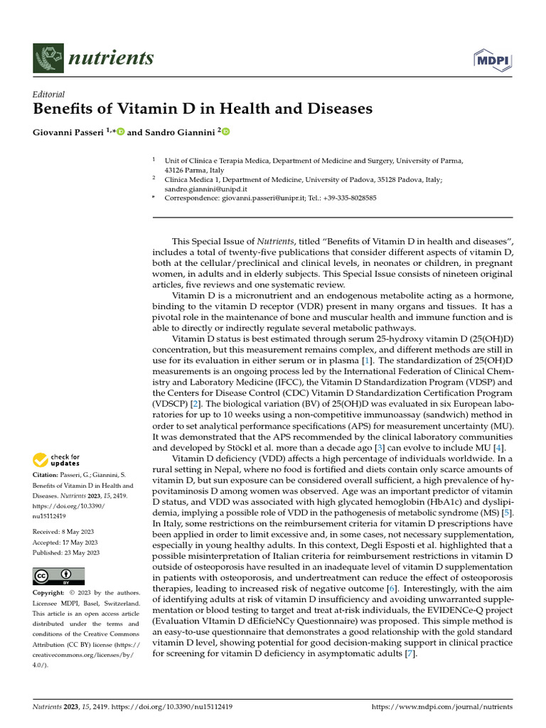 Benefits of Vitamin D in Health and Dise | PDF | Vitamin D | Vitamin