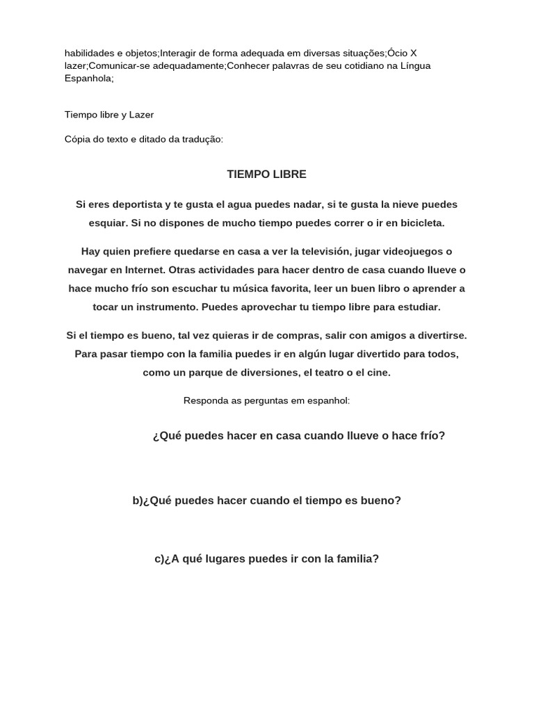 Actividades para el Tiempo Libre | PDF