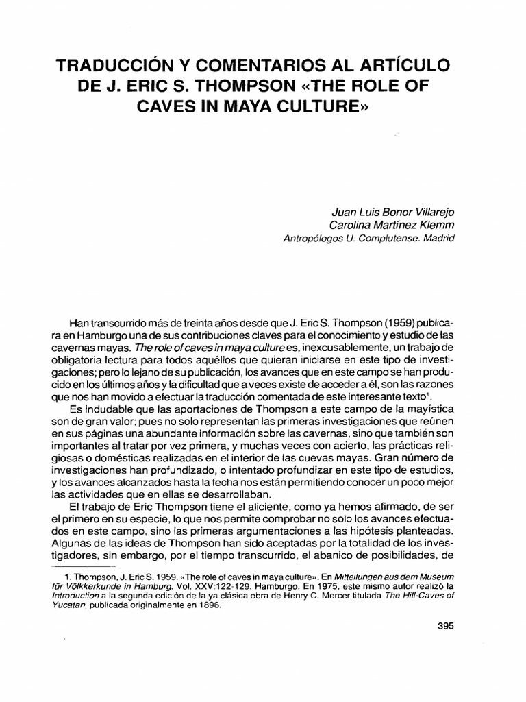 Cuevas en la Cultura Maya: Análisis de Thompson | PDF