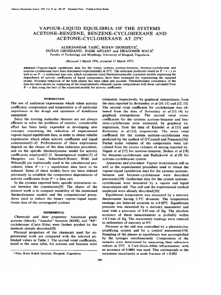 VLE Data Acetone Benzene Paper | PDF