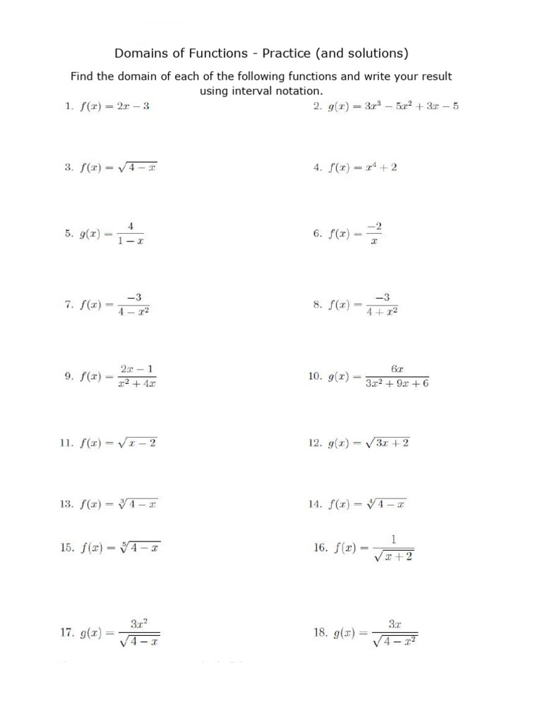 Domains of Functions Practice (And Solutions) | PDF