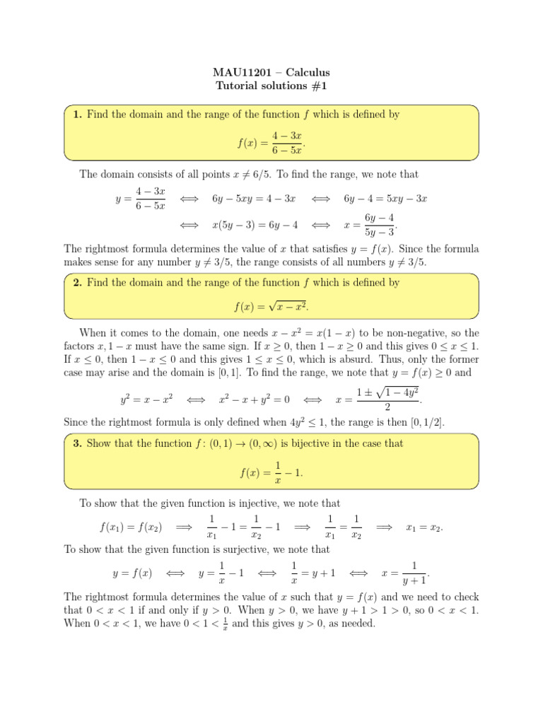 Calculus 1 Domains of Functions Qs and Solutions 2 | PDF | Quadratic ...