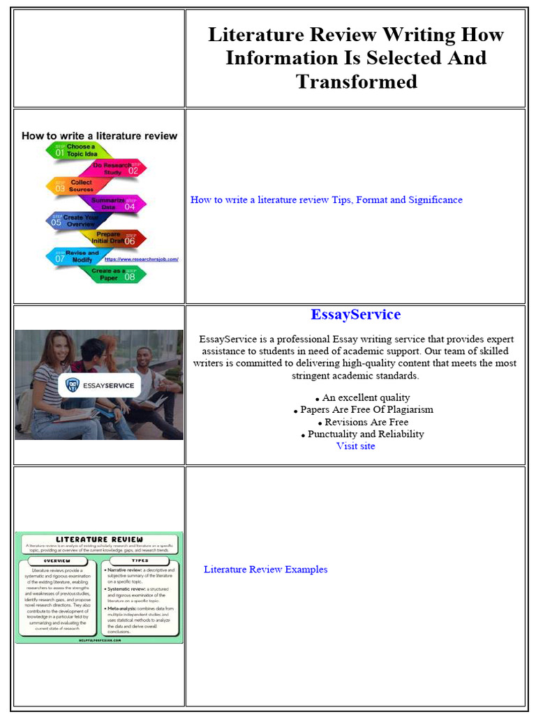 Literature Review Writing How Information Is Selected and Transformed ...