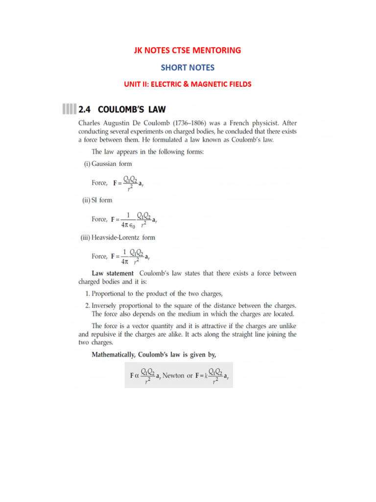 Electric & Magnetic Fields Notes | PDF