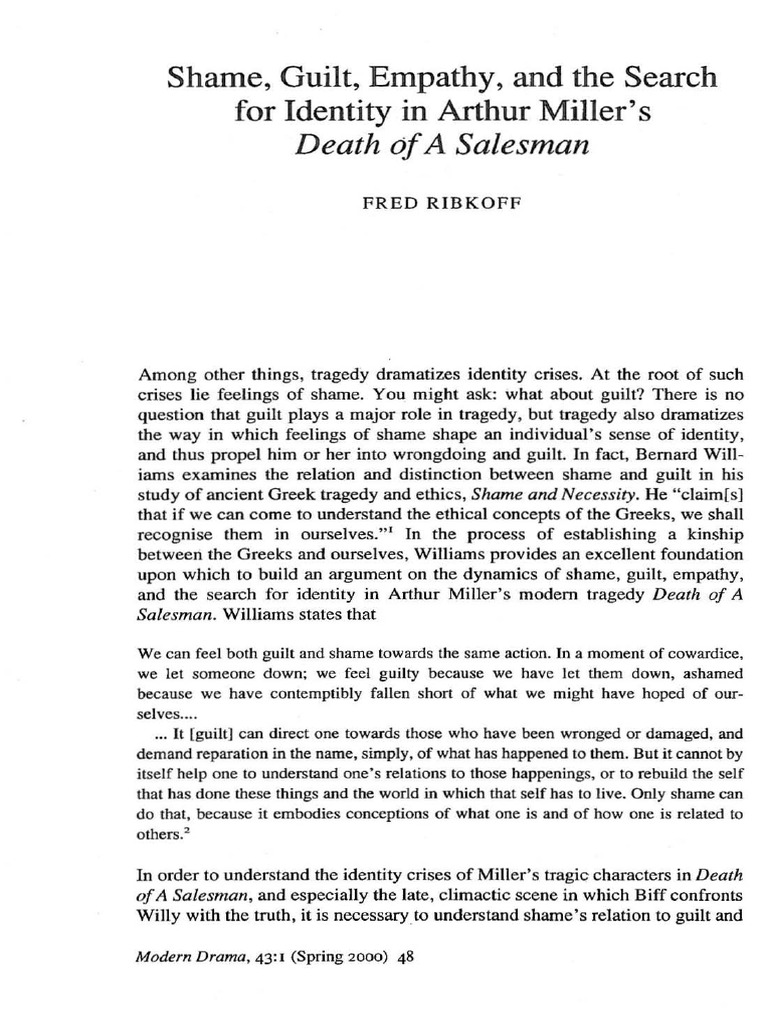 Death of A Salesman Character Study | PDF | Guilt (Emotion) | Shame
