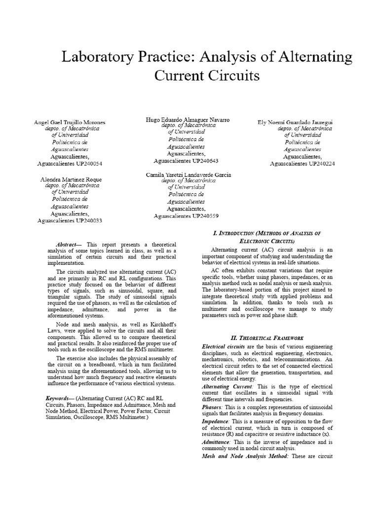 Laboratory Practice: Analysis of Alternating Current Circuits | PDF | Electrical Impedance ...