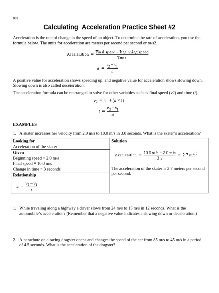 Calculating Acceleration #2 802 | PDF