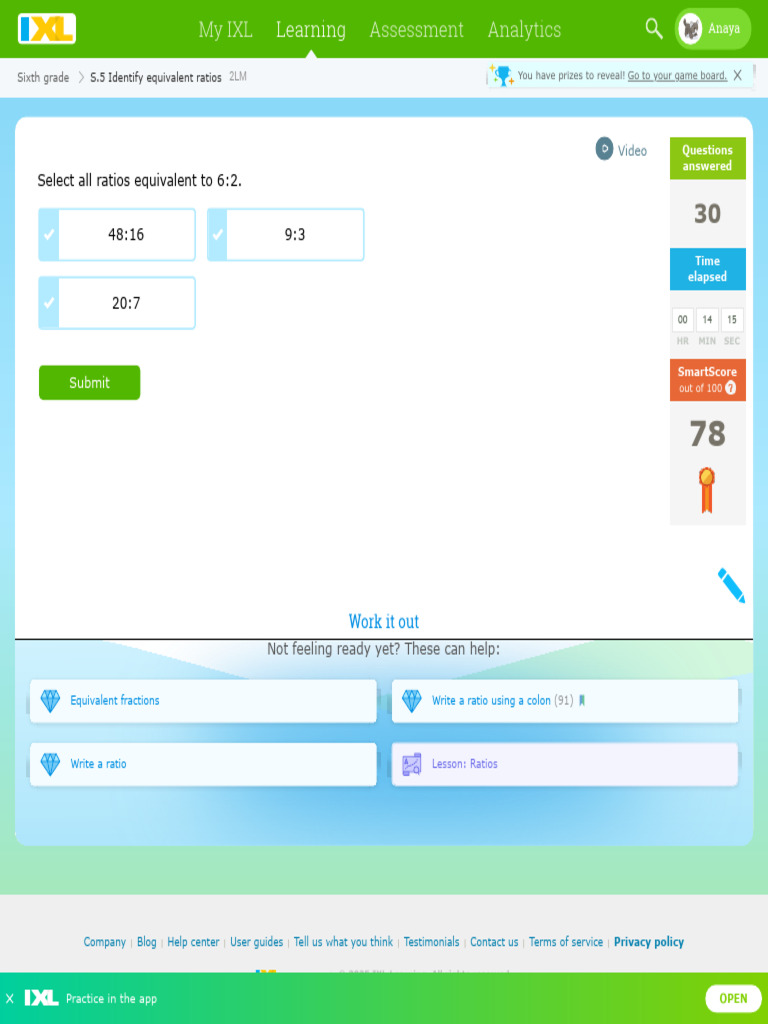 IXL Identify Equivalent Ratios 6th Grade Math 3 | PDF