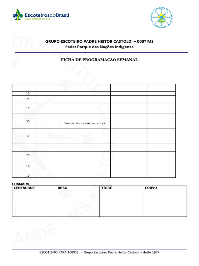 Atividades Tropa Escoteira Um 02 03 2024 | PDF | Escotismo | Movimentos ...