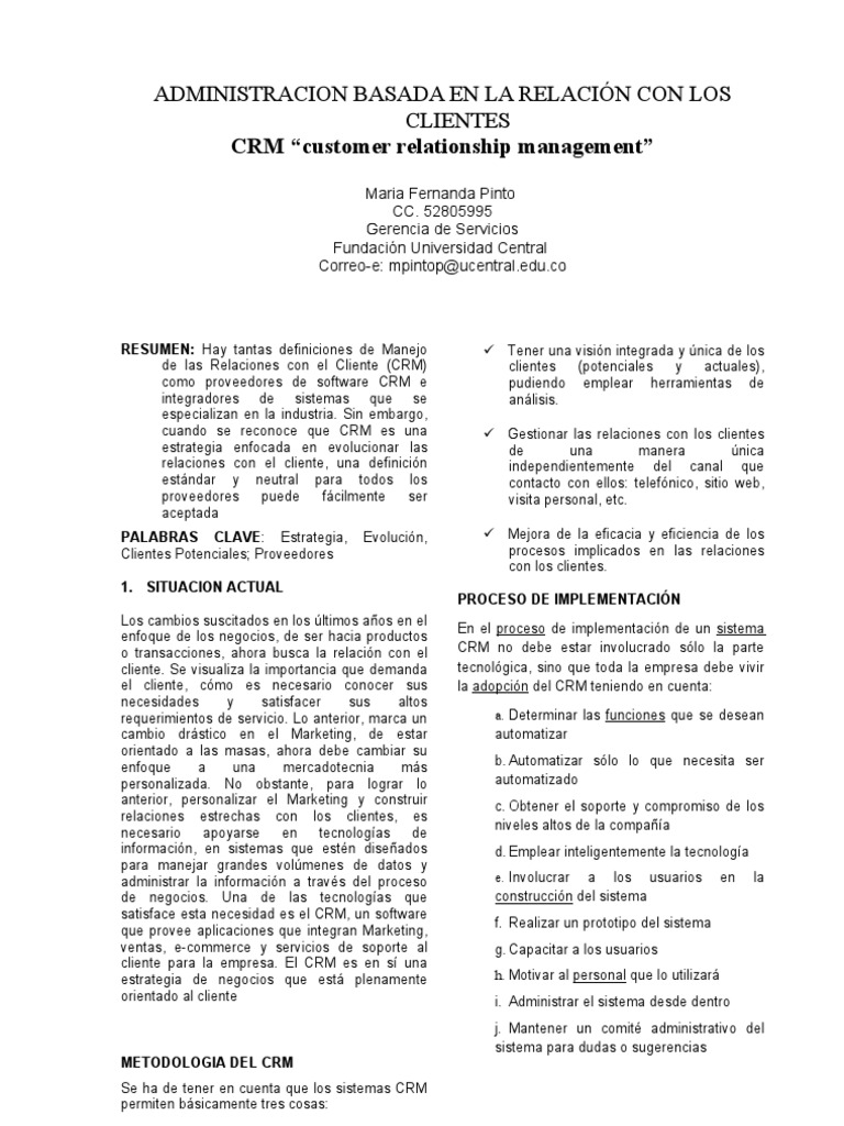 Paper CRM | PDF | Gestión de la relación con el cliente | Marketing