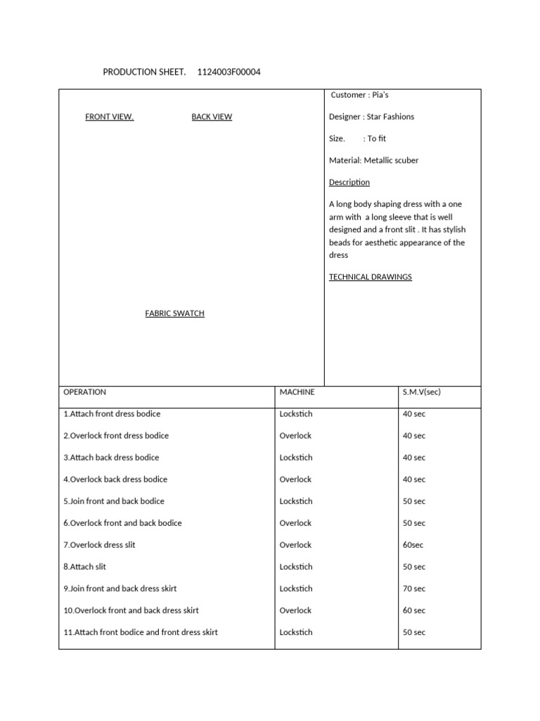Production Shee-Wps Office | PDF | Dress | Clothing