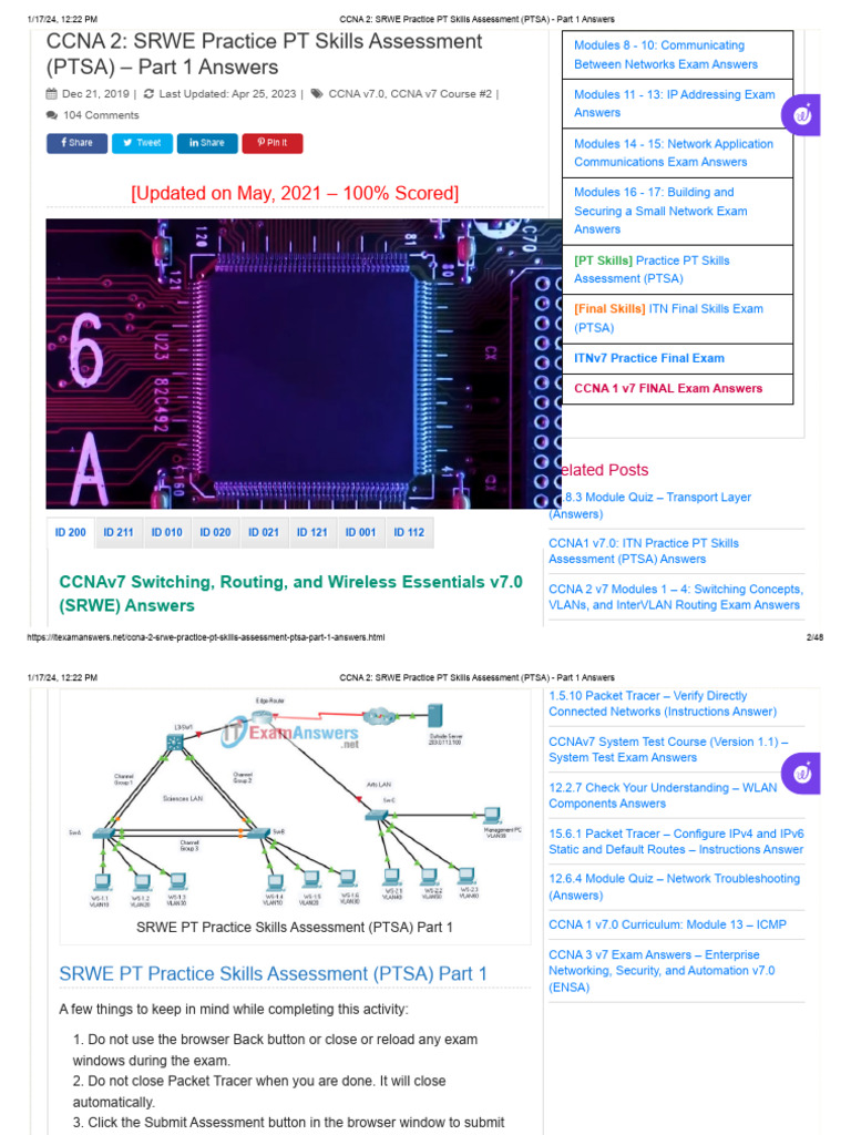 CCNA 2 - SRWE Practice PT Skills Assessment (PTSA) - Part 1 Answers | PDF | Cisco Certifications ...