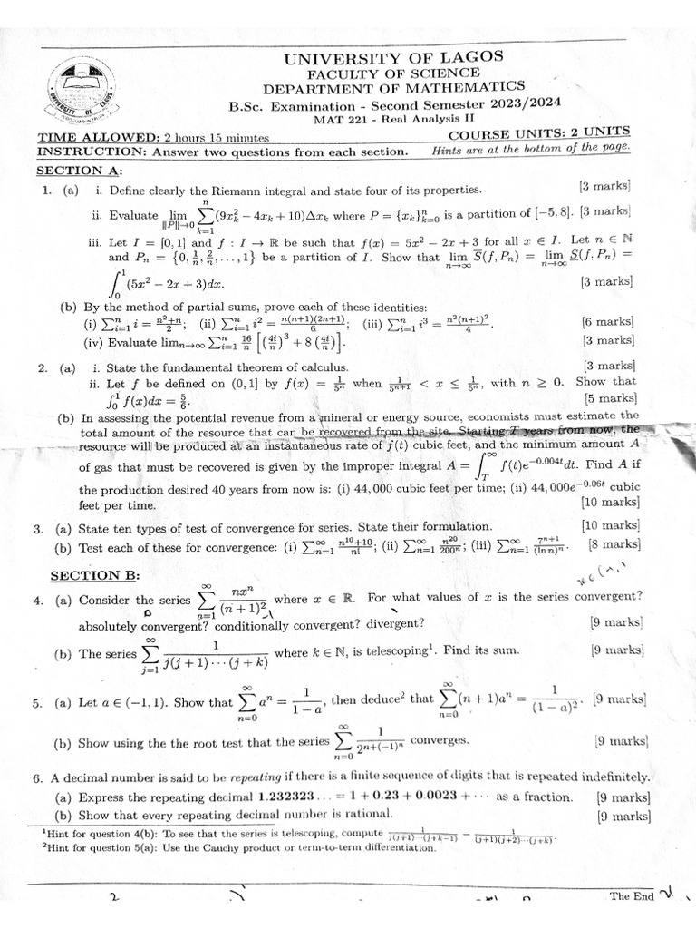 Real Analysis Ii Exam 2023-24 | PDF