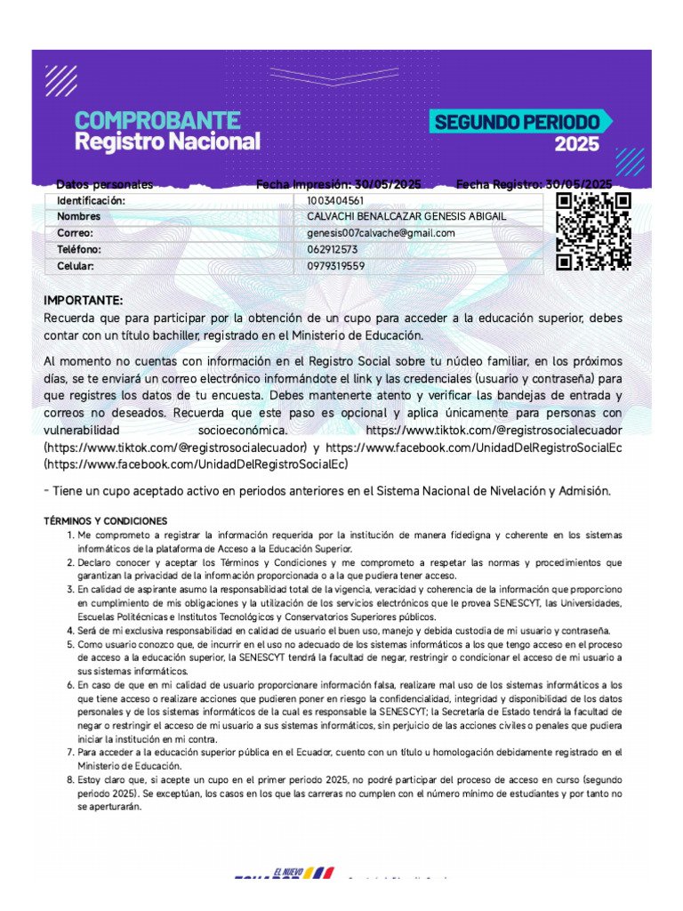 Registro Nacional Génesis Calvachi | PDF | Contraseña | Usuario (informática)