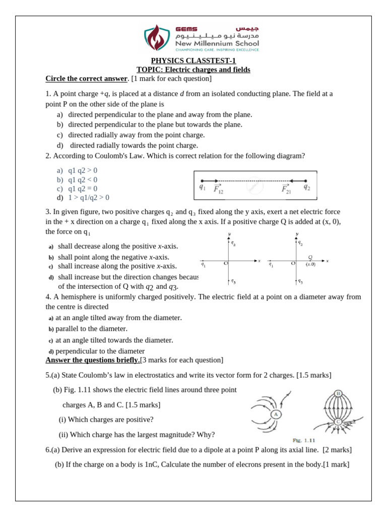 Electric Charges and Fields Test 1 | PDF