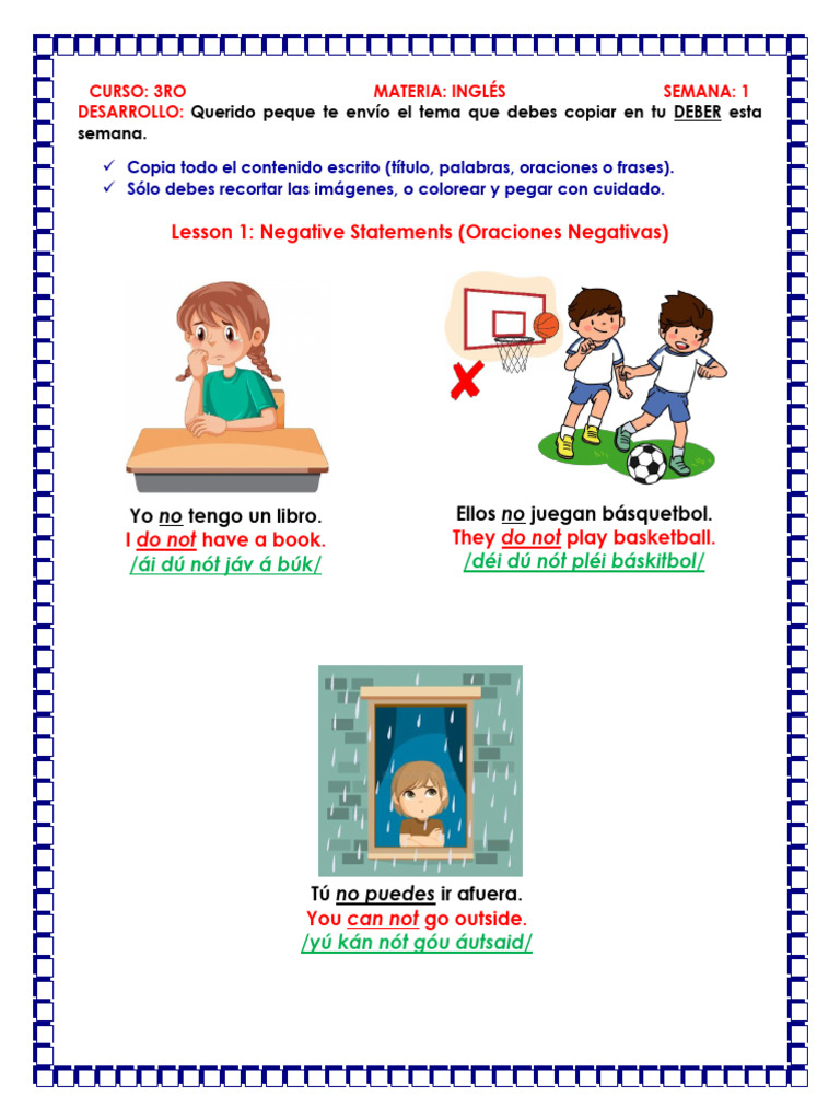 3ro Lesson 1 Negative Statements | PDF
