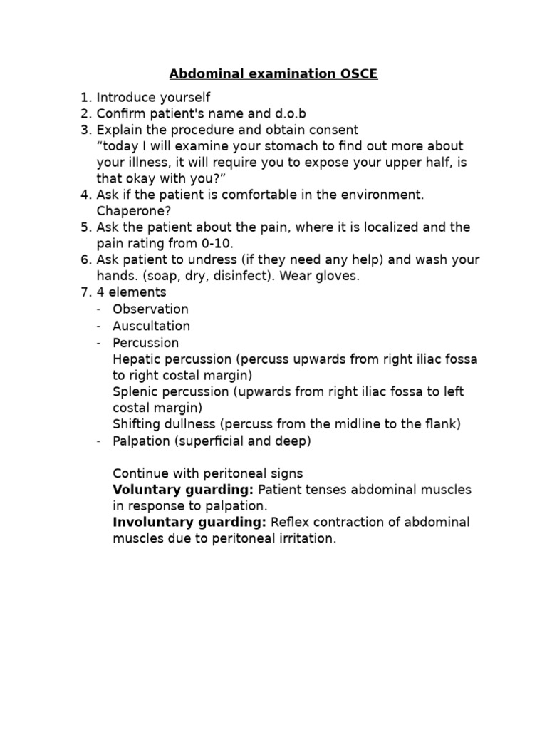 Abdominal Examination OSCE Guide | PDF | Abdomen | Gastroenterology