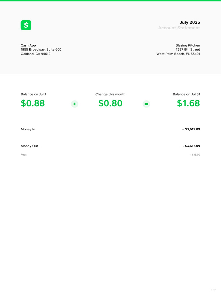 Cash App July 2025 Account Statement | PDF | Cash | Payments